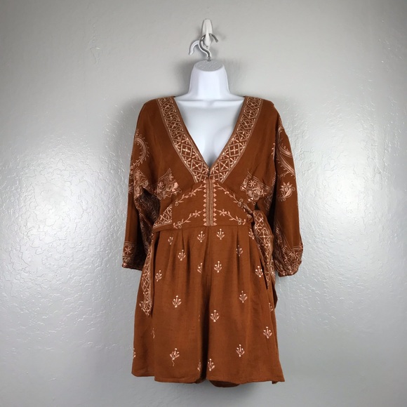 Free People | Pants & Jumpsuits | Free People Azalia Romper Brown ...